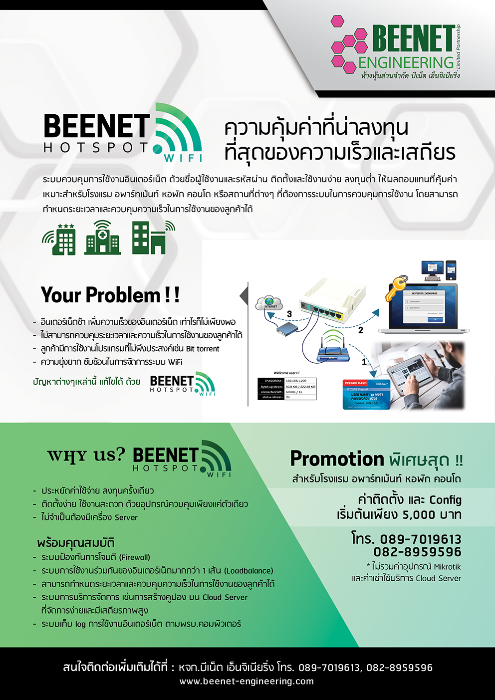 Promotion!! ติดตั้งระบบ network สำหรับโรงแรม อพาร์ทเม้นท์ หอพัก คอนโด - BEENET ENGINEERING